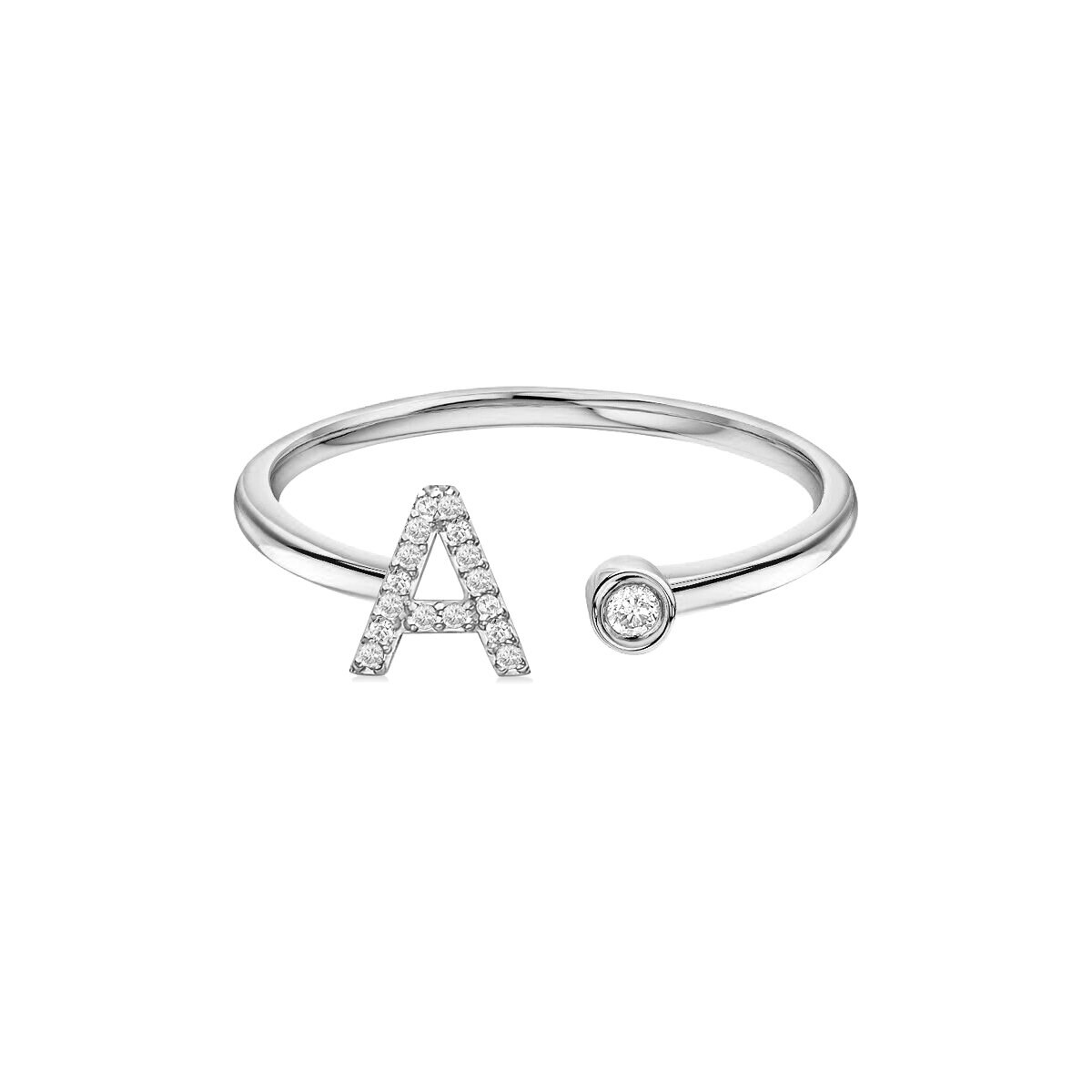 Diamond Initial With Bezel Cuff Ring Diamond Letter Ring - Etsy