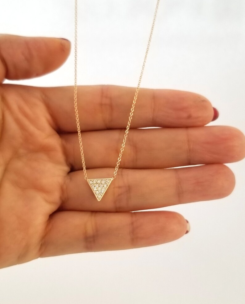 Triangle Diamond Necklace /14K Gold Diamond Triangle Necklace - Etsy