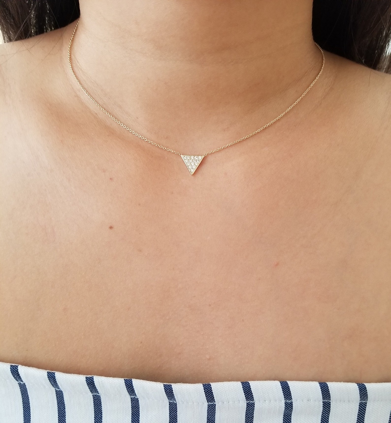 Triangle Diamond Necklace /14K Gold Diamond Triangle Necklace - Etsy