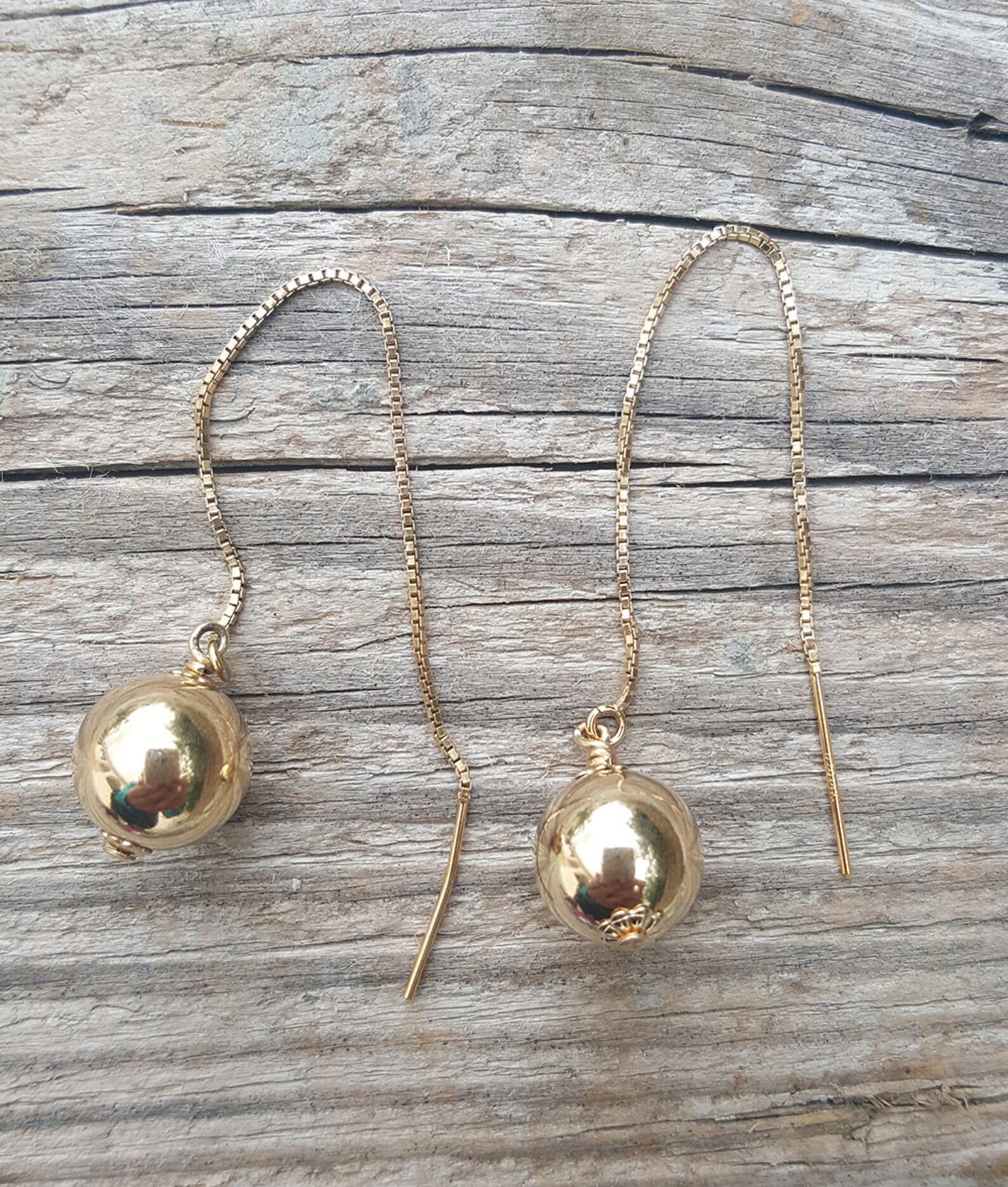 Ball Earrings/14k Yellow Ball Ear Threader/shinning Ball Ear - Etsy