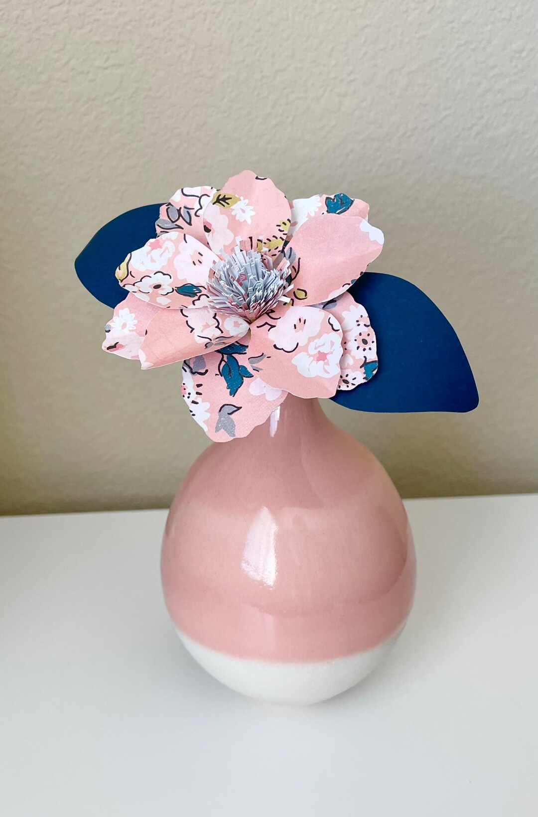 Spring Paper Flower Stem. Pink Colored Paper Flower Made From - Etsy