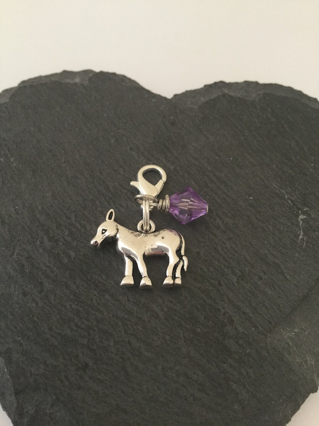 Donkey Clip on Charm: Animal Zipper Pull, Lilac Bead - Etsy
