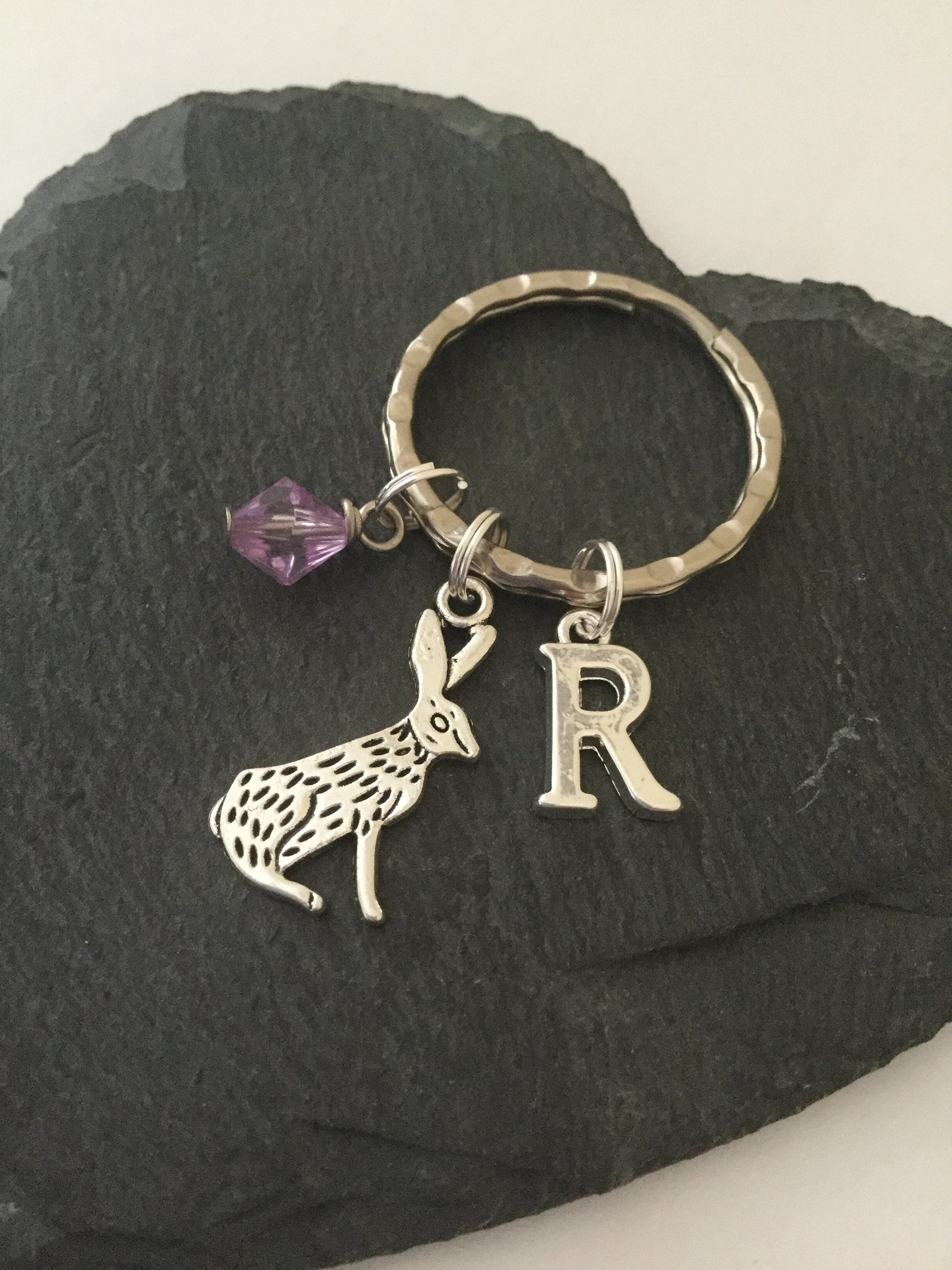 Rabbit Initial Keyring / Rabbit Keychain / Rabbit Gift / - Etsy