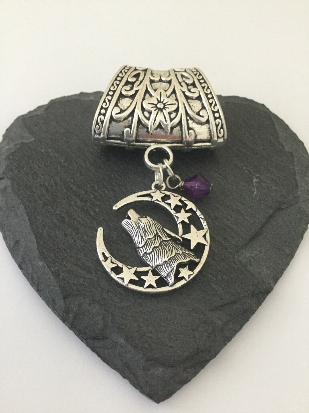 Wolf and Moon Scarf Bail / Animal Scarf Bail / Scarf Jewellery / Scarf ...