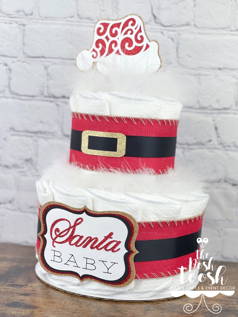 Santa Baby Diaper Cake Holiday Christmas Red Gold Santa Hat - Etsy