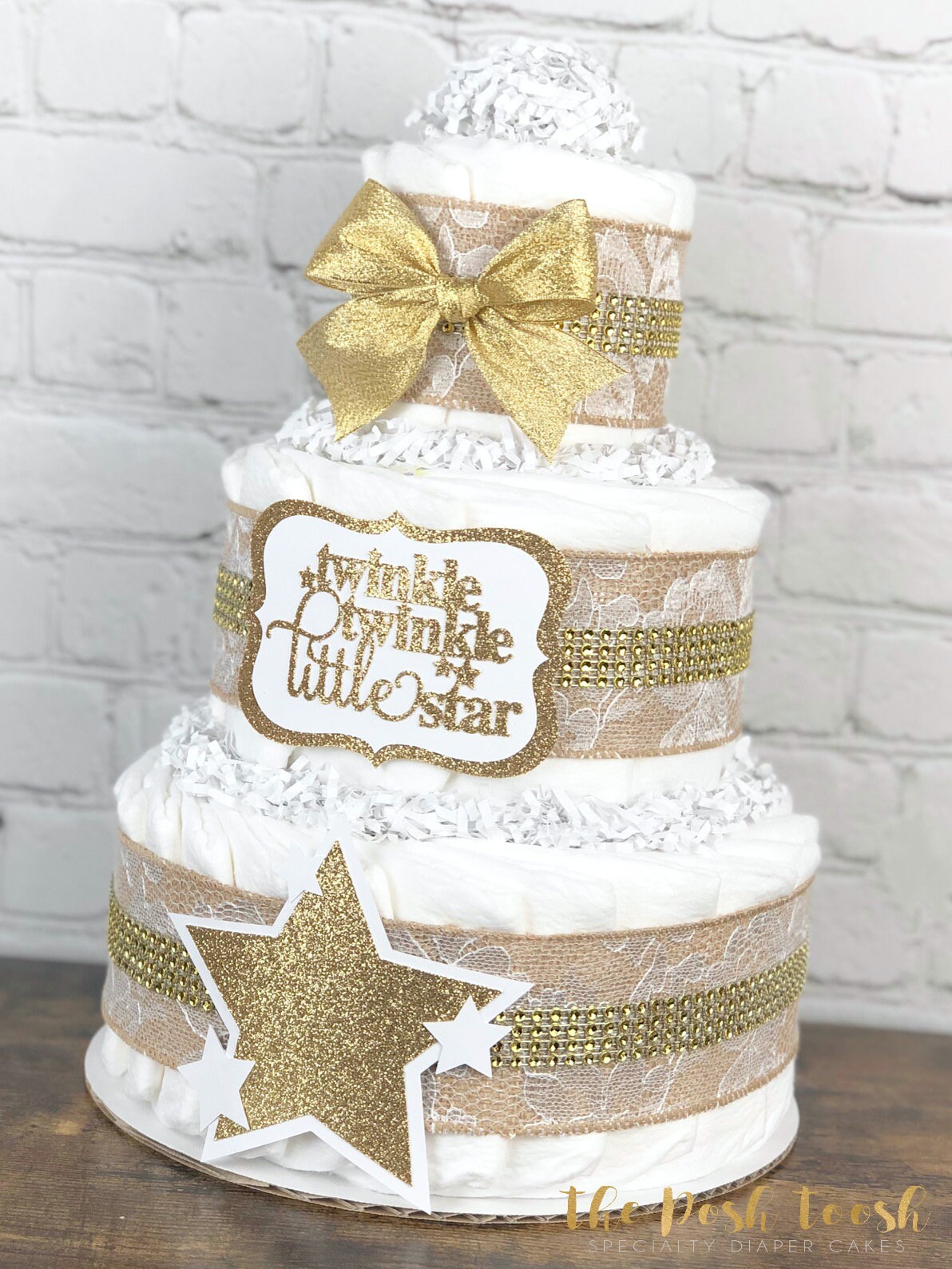 Twinkle Twinkle Little Star Diaper Cake Burlap Lace Gold | Etsy