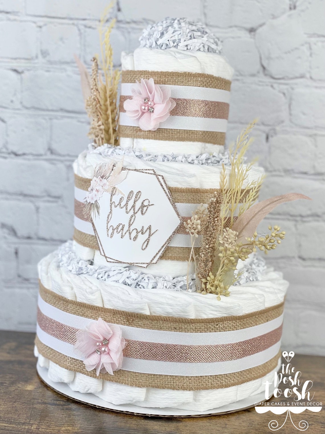 Boho Pampas Grass Diaper Cake Bohemian Tropical Desert Baby - Etsy