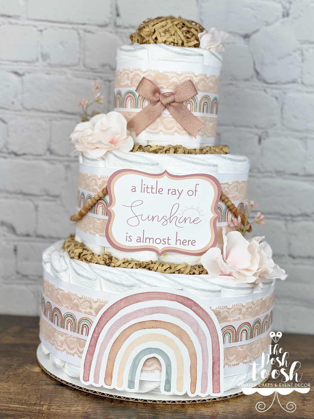 Boho Rainbow Diaper Cake Bohemian Pampas Wood Bead Baby - Etsy