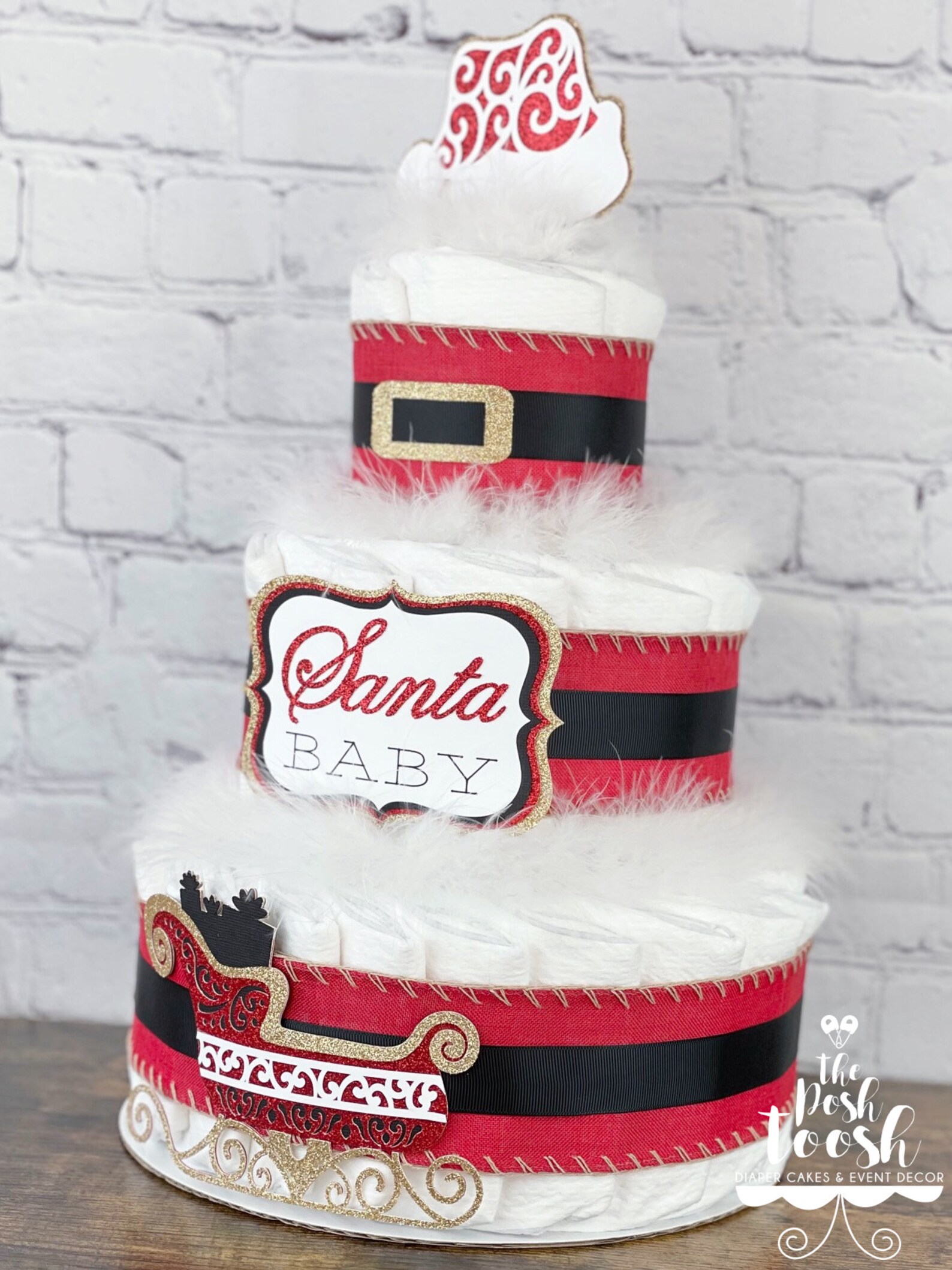 Santa Baby Diaper Cake Holiday Christmas Red Gold Santa Hat - Etsy