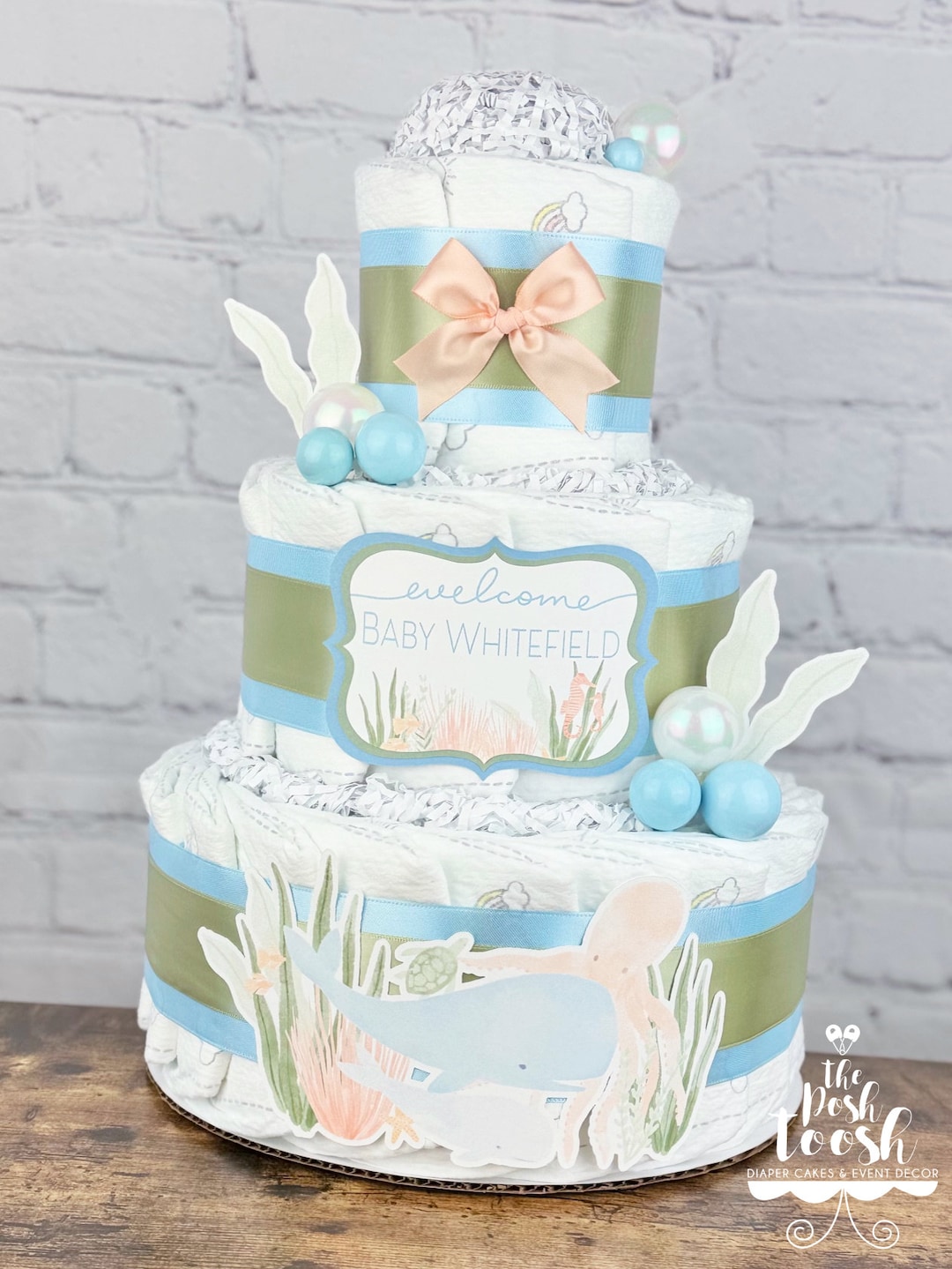Under the Sea Diaper Cake, Baby Shower Centerpiece Decor Gift, Blue ...