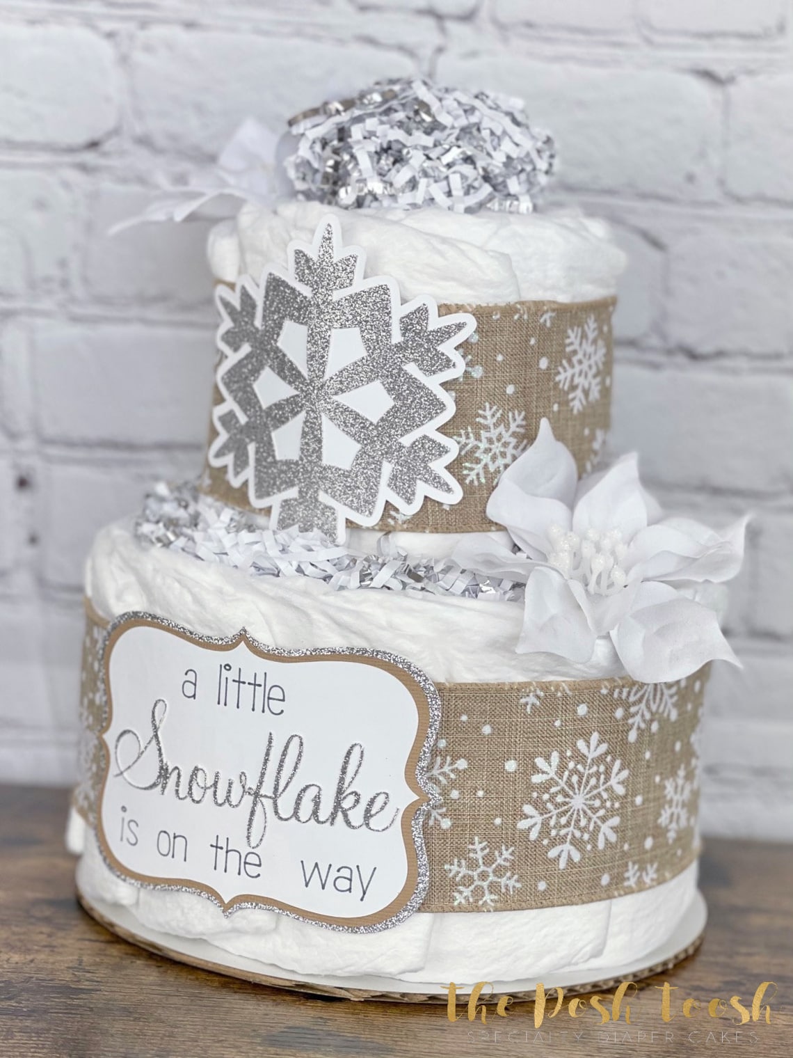 Little Snowflake Diaper Cake Burlap White Winter Holiday - Etsy