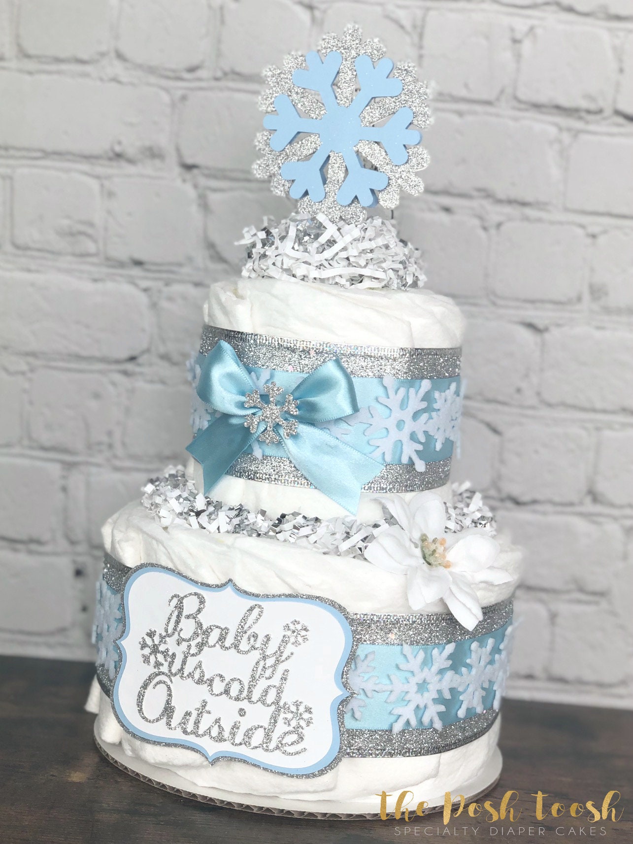 Snowflake Baby It's Cold Outside Diaper Cake Blue Silver - Etsy