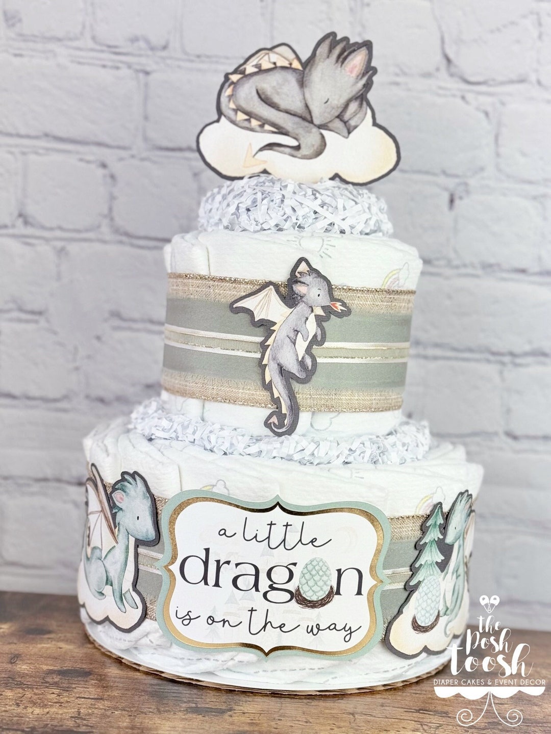 Dragon Diaper Cake, Baby Shower Centerpiece Decor Gift, Boy Dragon ...