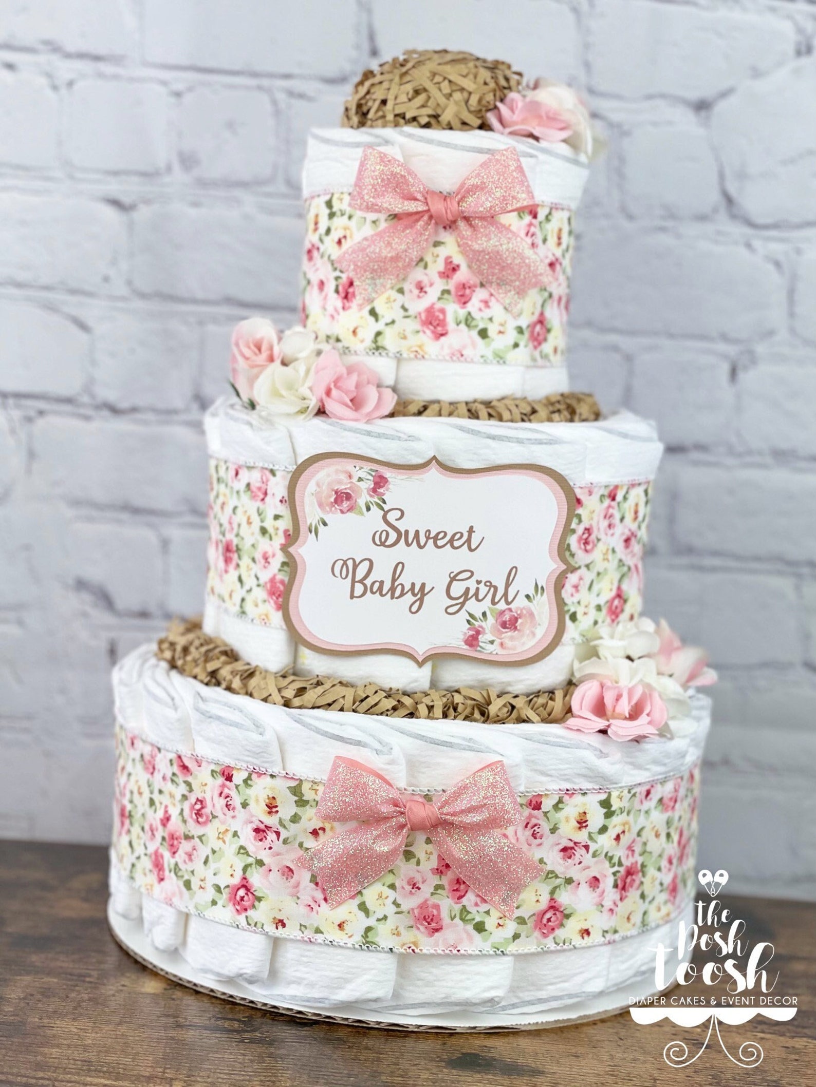 Vintage Spring Floral Diaper Cake, Baby Shower Centerpiece Decoration ...