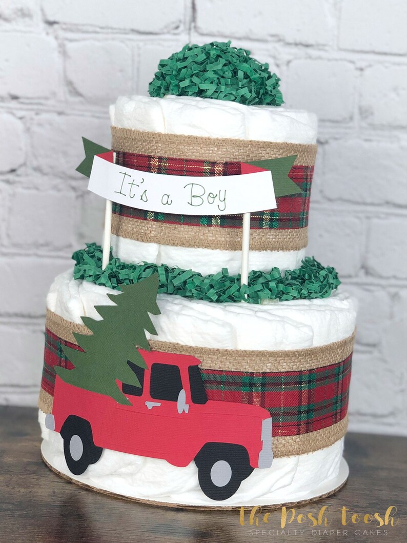 Holiday Truck Diaper Cake Burlap Red Green Christmas Tree - Etsy