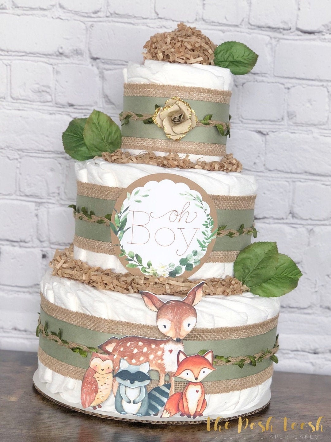 Forest Animal Diaper Cake, Baby Shower Centerpiece Decor Gift, Boy ...