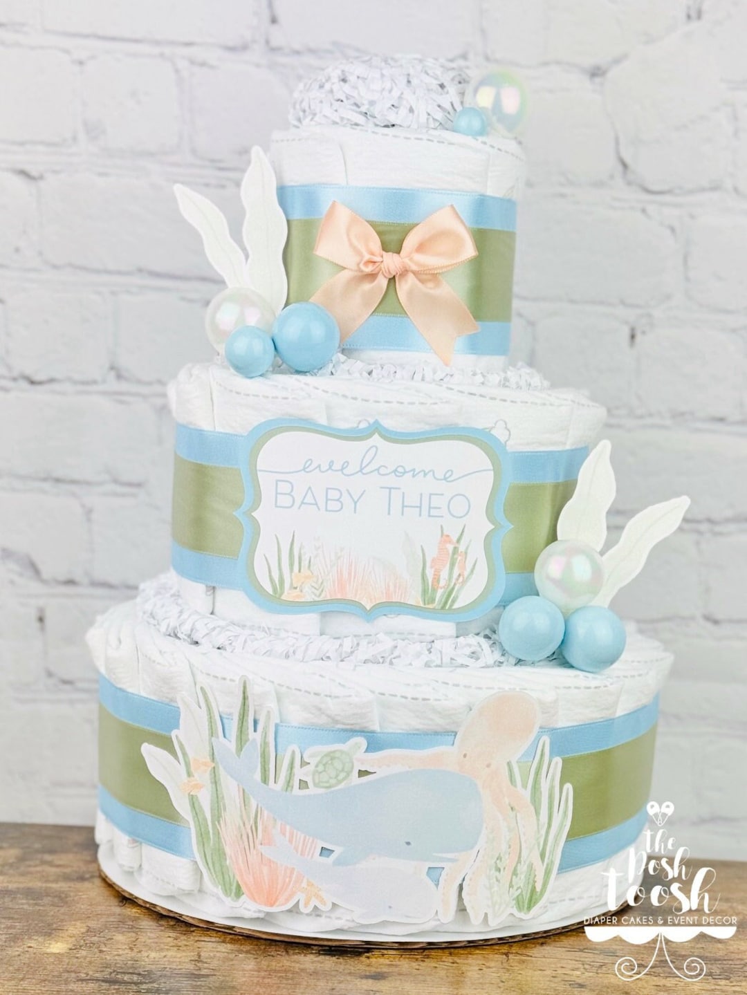Under the Sea Diaper Cake, Baby Shower Centerpiece Decor Gift, Blue ...