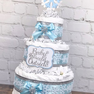 Snowflake Baby It's Cold Outside Diaper Cake, Blue Silver White Winter ...