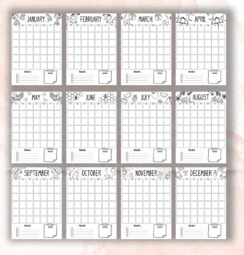 Bullet Journal Undated Monthly Calendars - Etsy