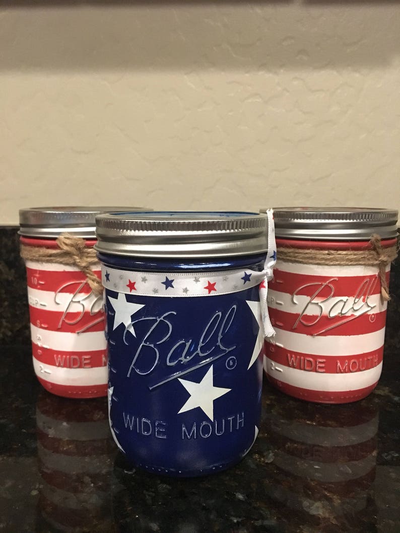 American Flag Mason Jar Set - Etsy