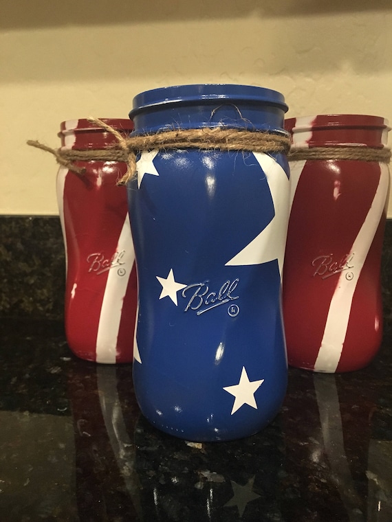 American Flag Mason Jar Set - Etsy