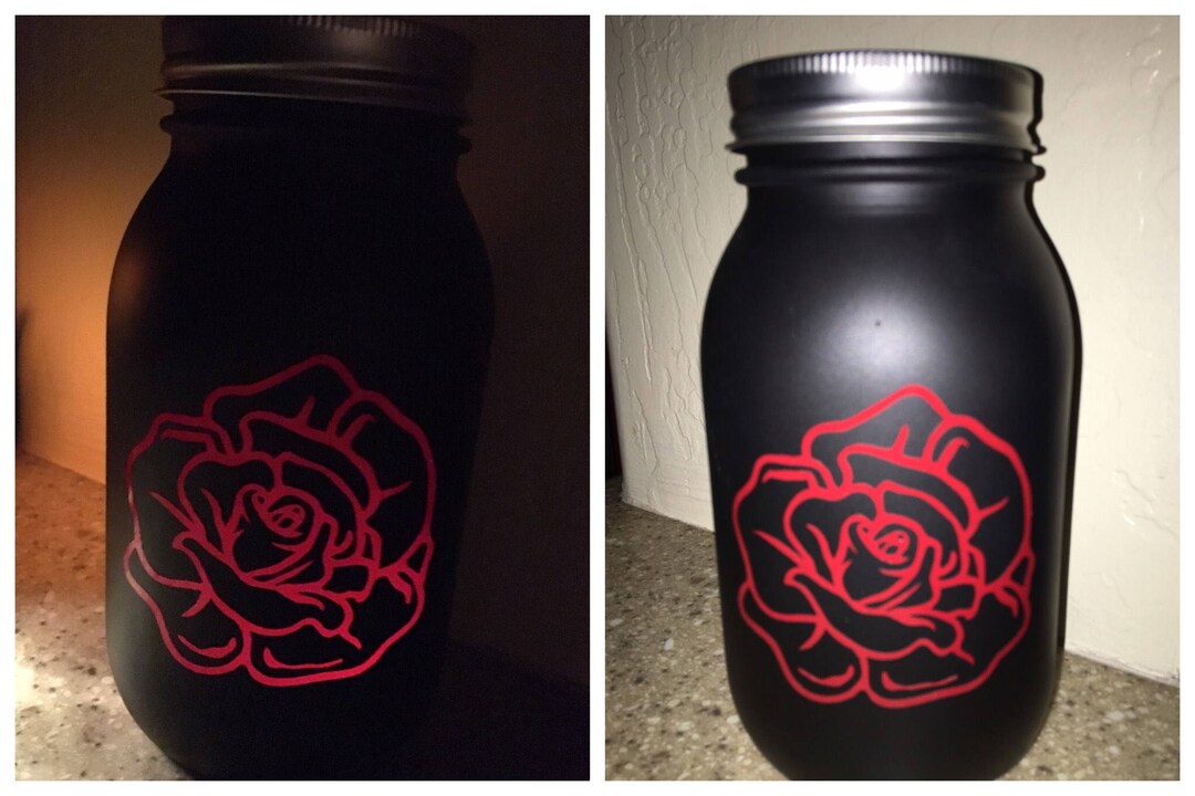Black and Red Rose Mason Jar - Etsy