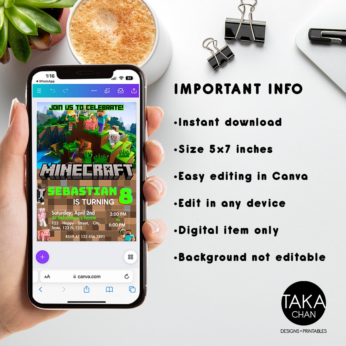 Editable Minecraft Birthday Invitation, Minecrafter Birthday ...