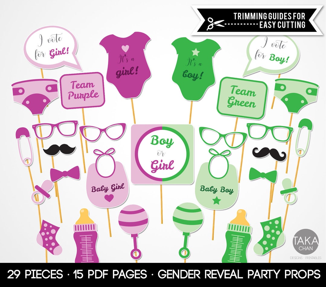 Gender Reveal Photo Booth Props, Purple and Green Props, Party Props ...