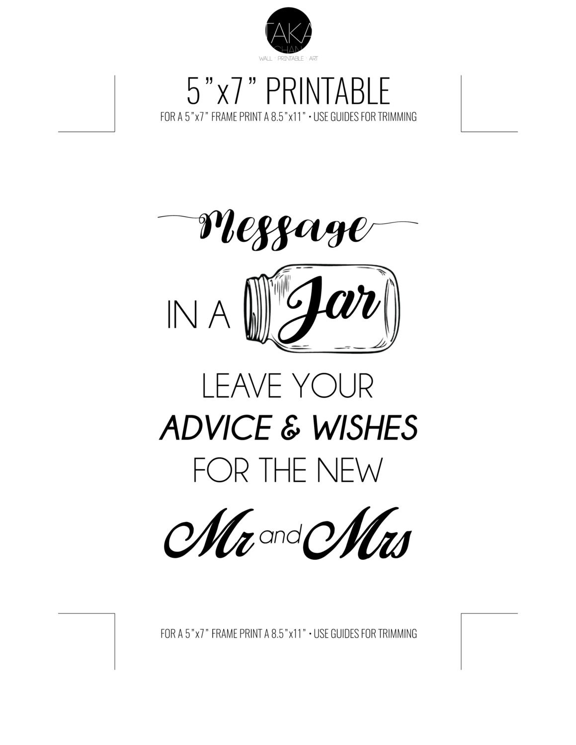 Message in a Jar Printable, Wedding Sign, Wedding DYI Sign, Wedding ...