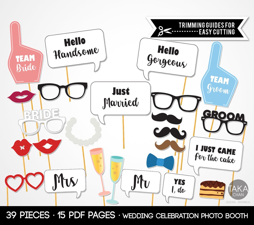 Wedding Photo Booth Props, Bridal Shower Booth Props, Bachelorette ...