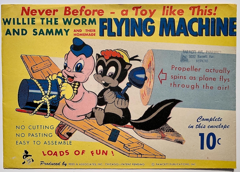 Willie the Worm & Sammy Flying Machine Paper Toy - Etsy