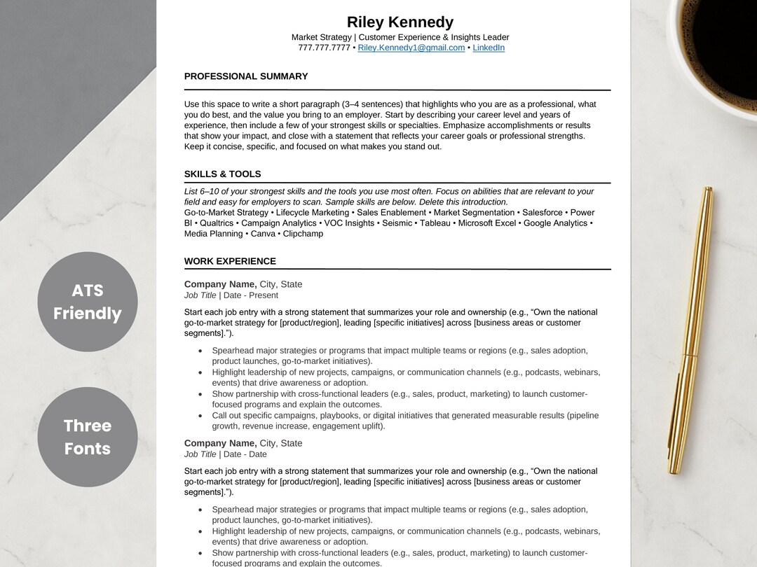 ATS Friendly Resume Template: Professional CV for Word & Google Docs ...