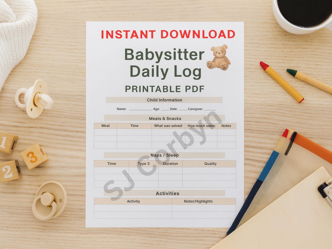 Babysitter Daily Report: Nanny Log Sheet, Childcare Communication (PDF ...