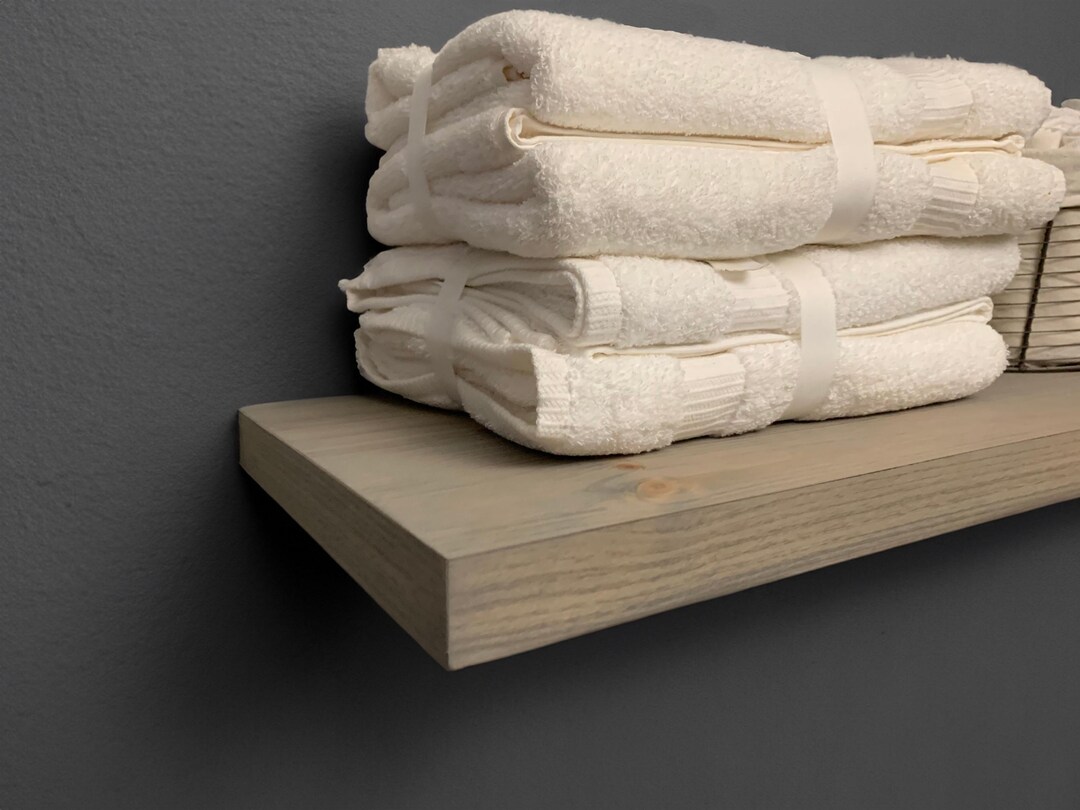 Rustic Wood Bathroom Floating Ledge, Farmhouse Gray Shelf for Laundry ...