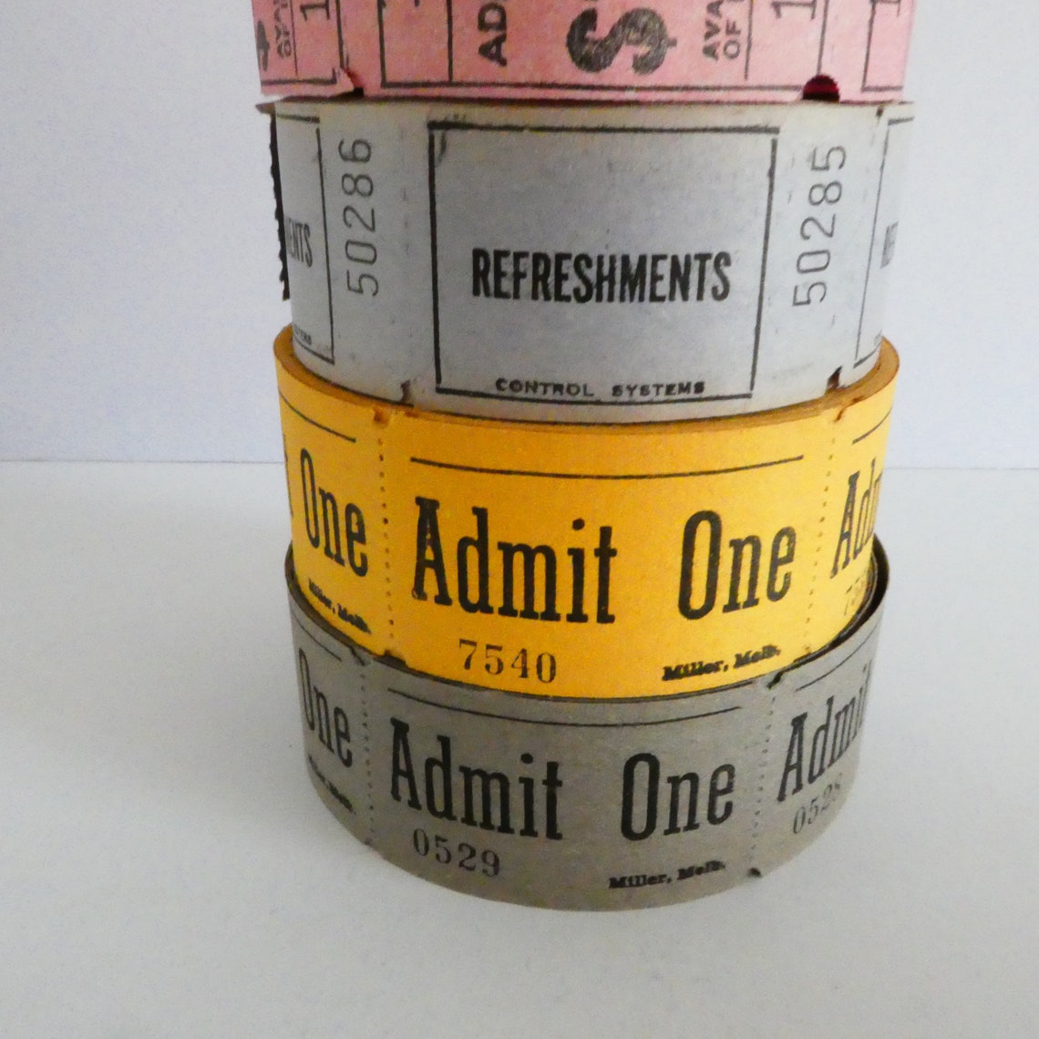 50 Vintage Admit One Tickets - Pink, Green, Grey and Yellow - Etsy ...