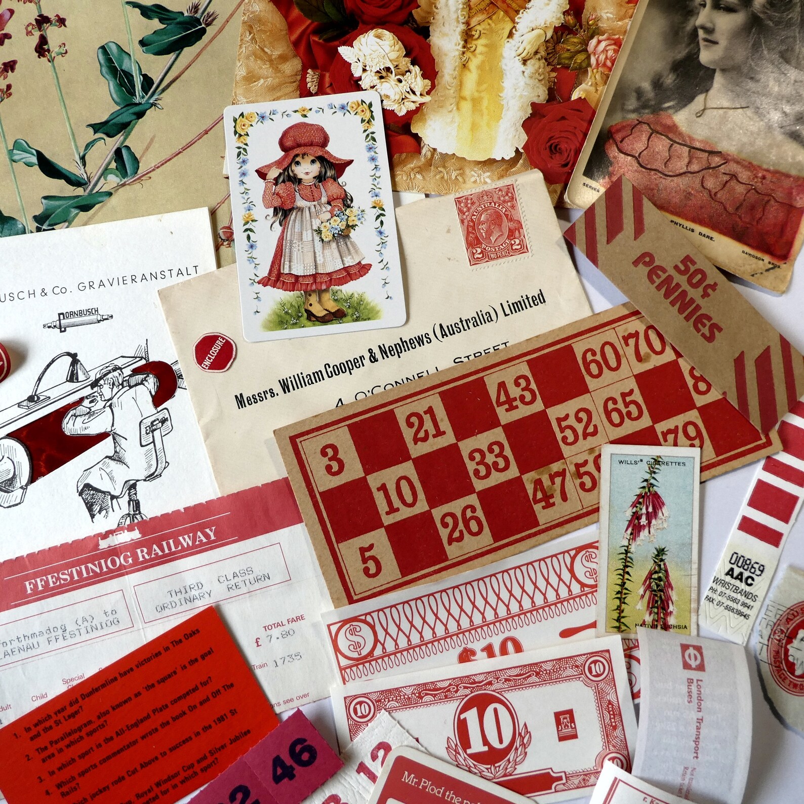 Red Vintage Ephemera Pack 30 Pieces - Etsy