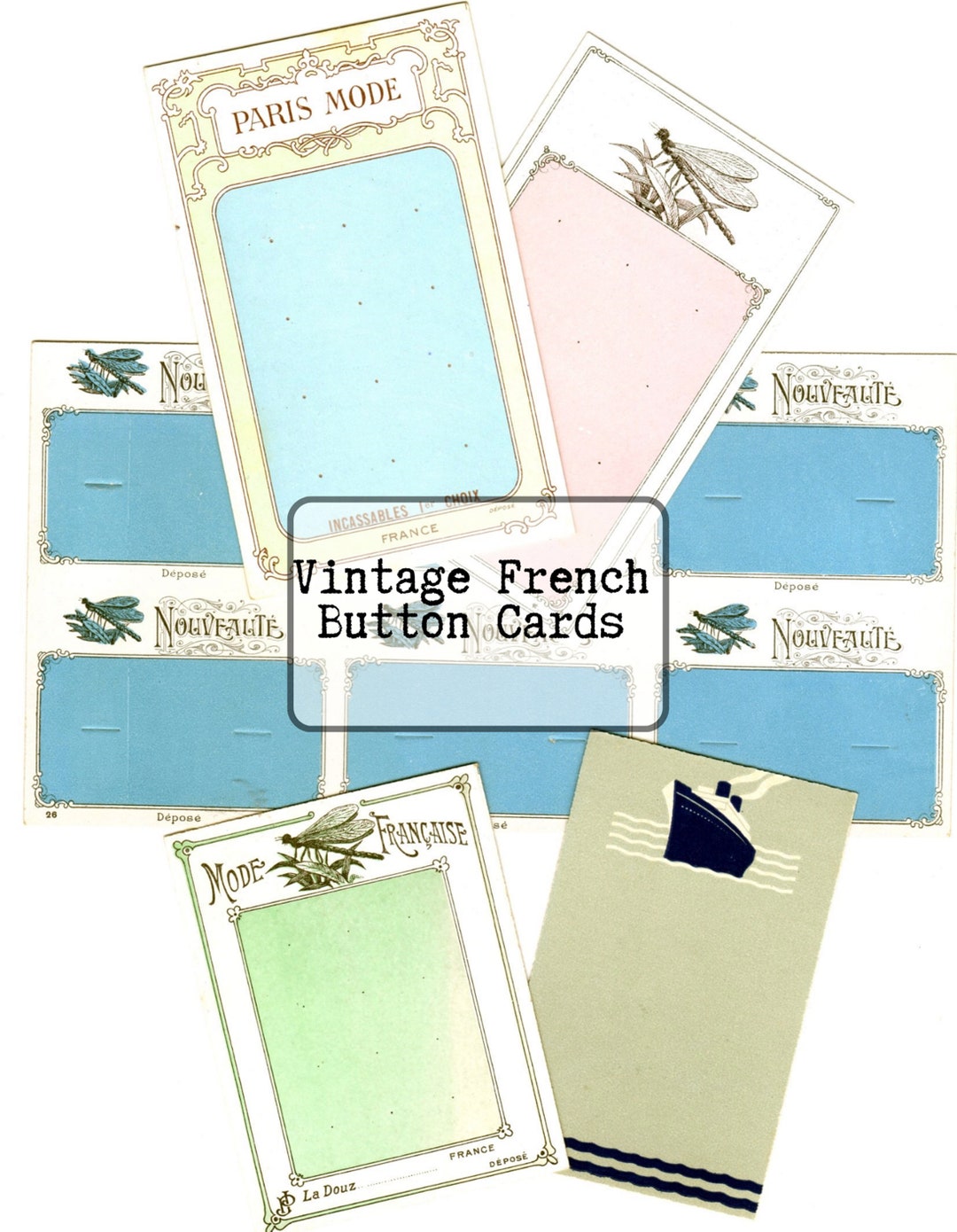 DIGITAL Antique French Button Cards, Instant Download, Printable PDF ...