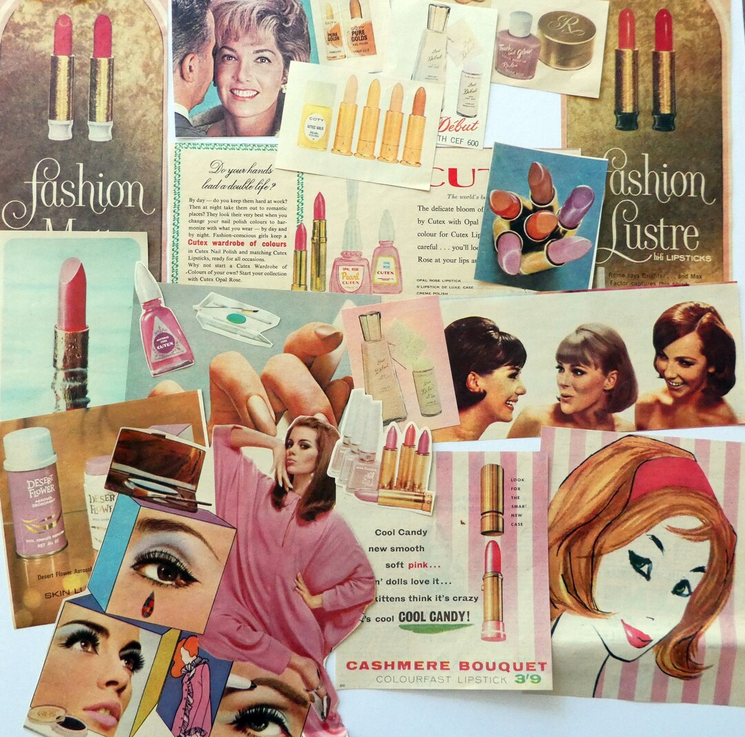 Retro Cosmetics and Makeup Advertisements, 30 Piece Paper Clippings ...