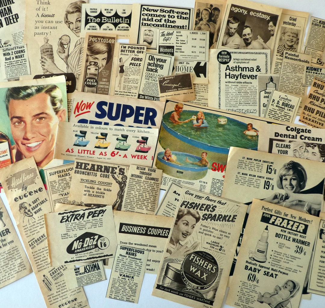 50 Retro Australian Magazine Advertisements, 50 Piece Paper Clippings ...