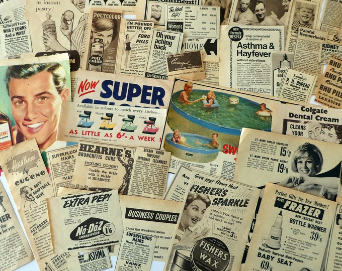 50 Retro Australian Magazine Advertisements, 50 Piece Paper Clippings ...