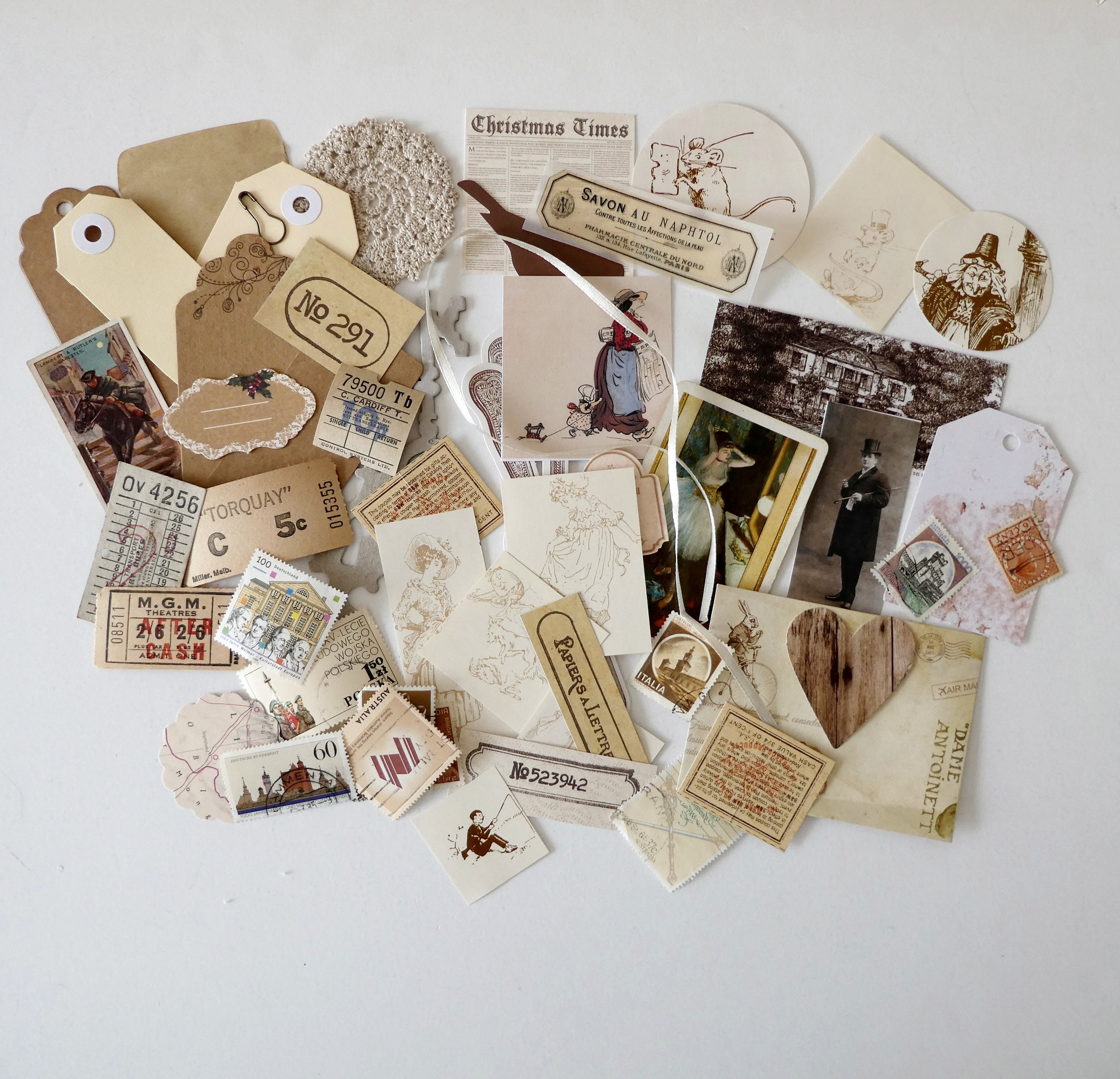 50 Mini Vintage Ephemera Pack Colour Themed Collage Pack - Etsy Australia