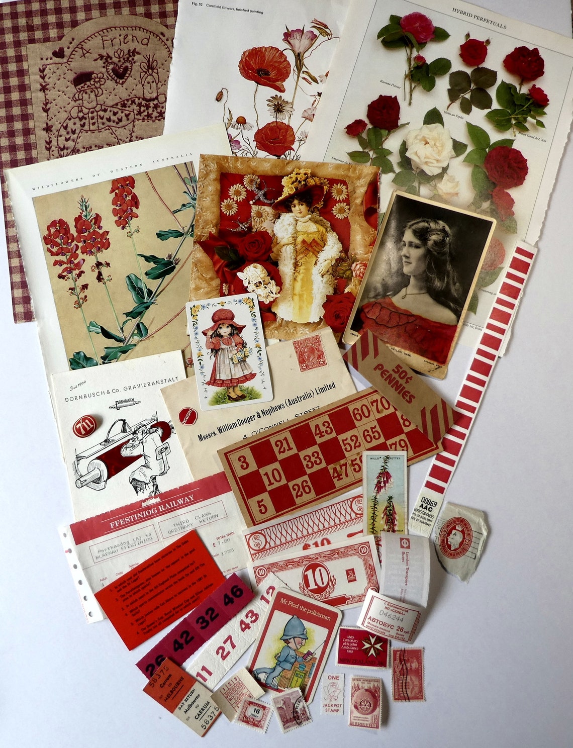 Red Vintage Ephemera Pack 30 Pieces - Etsy