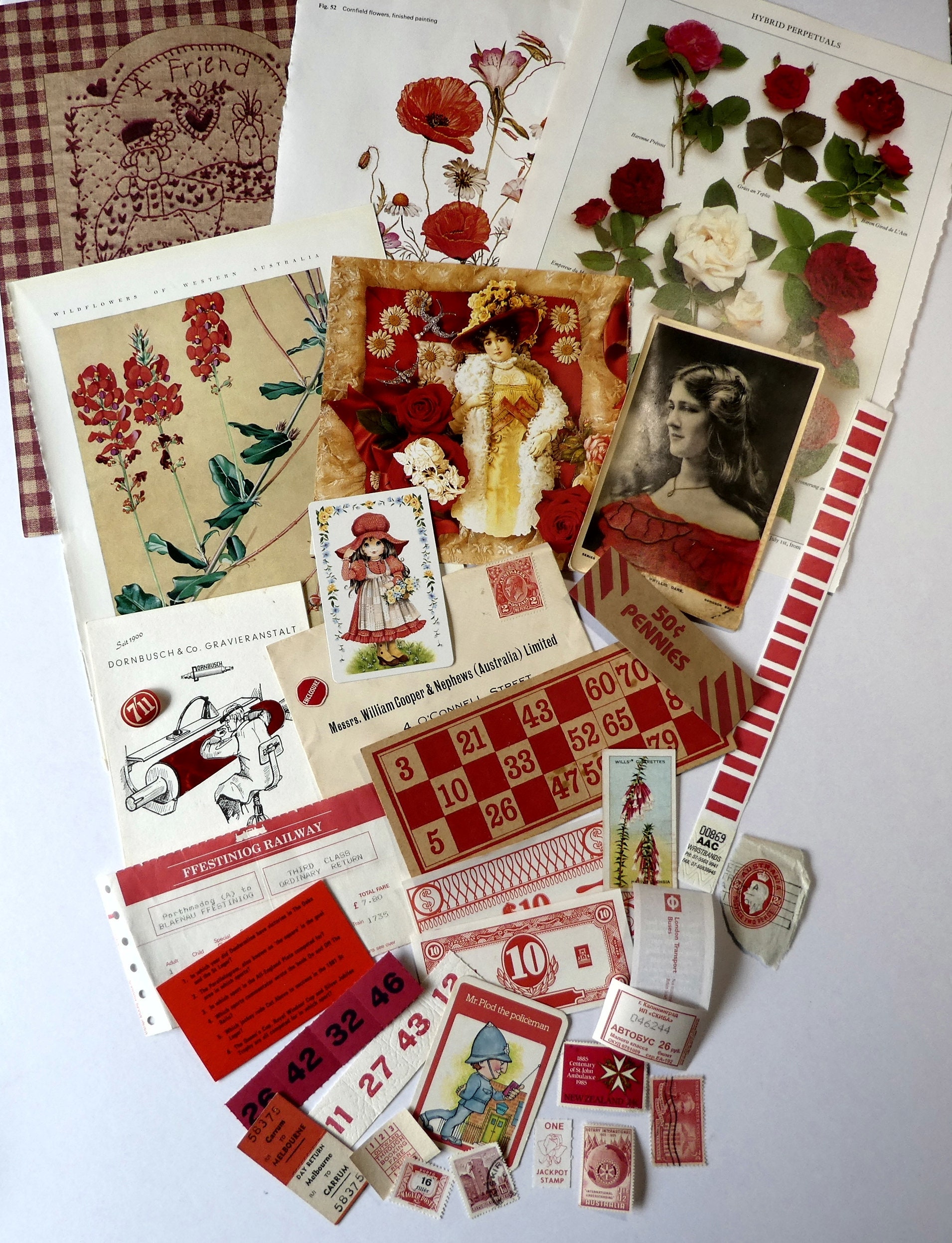 Red Vintage Ephemera Pack 30 Pieces - Etsy