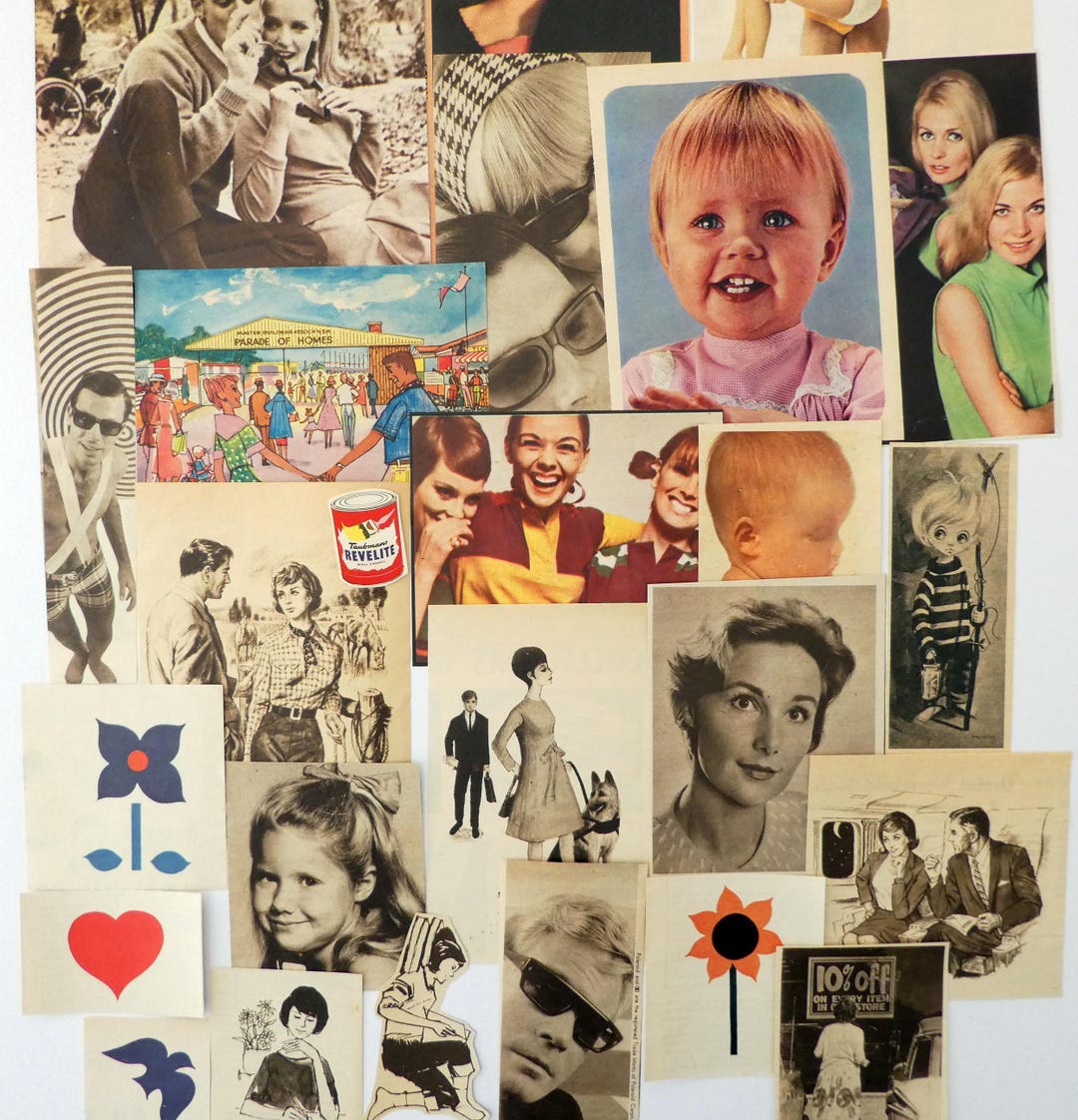1960s Collage Pack, 50 Paper Clippings, Die Cut Style Paper Cuts - Etsy