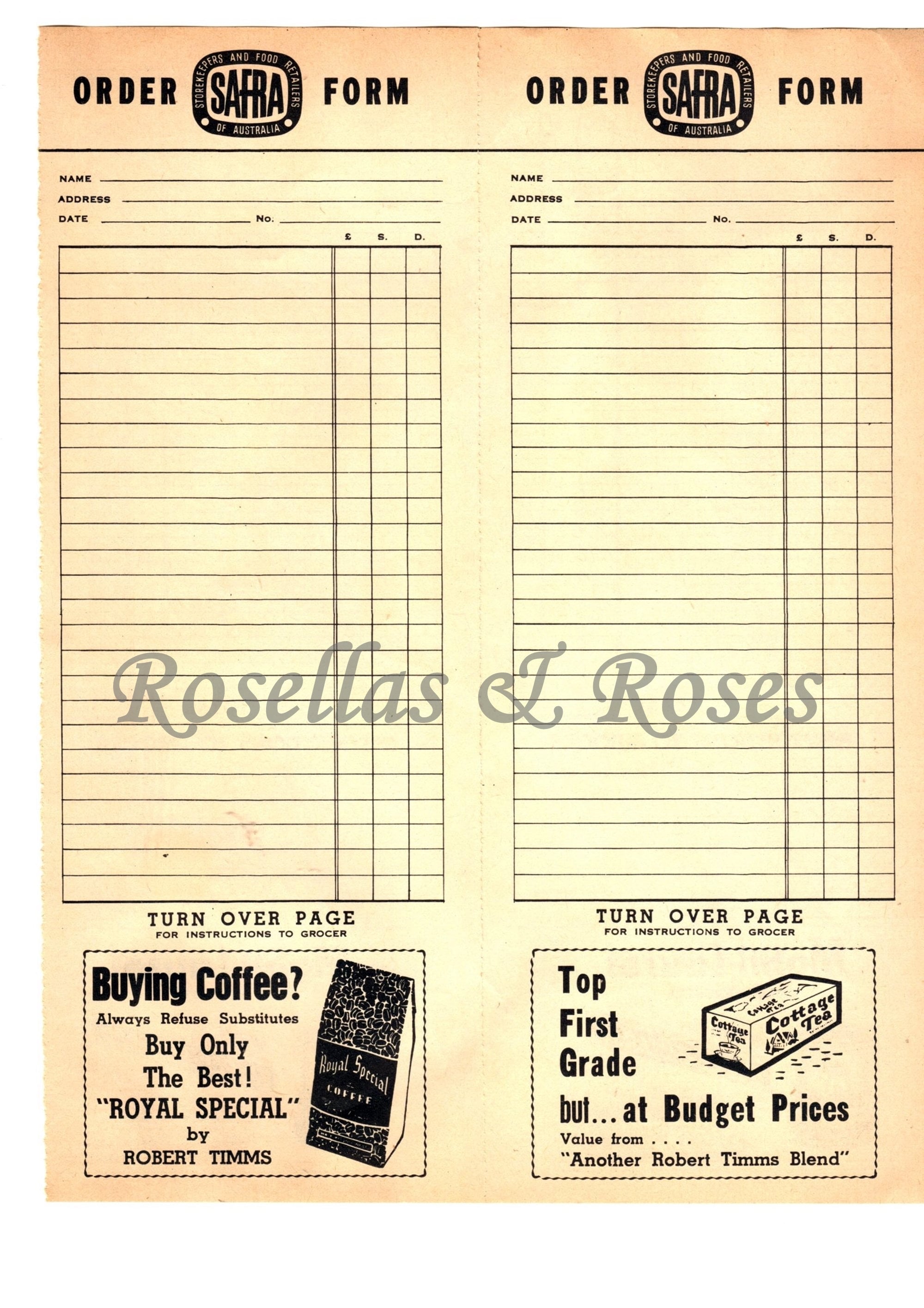 DIGITAL Vintage Order Forms Instant Download Printable JPEG | Etsy