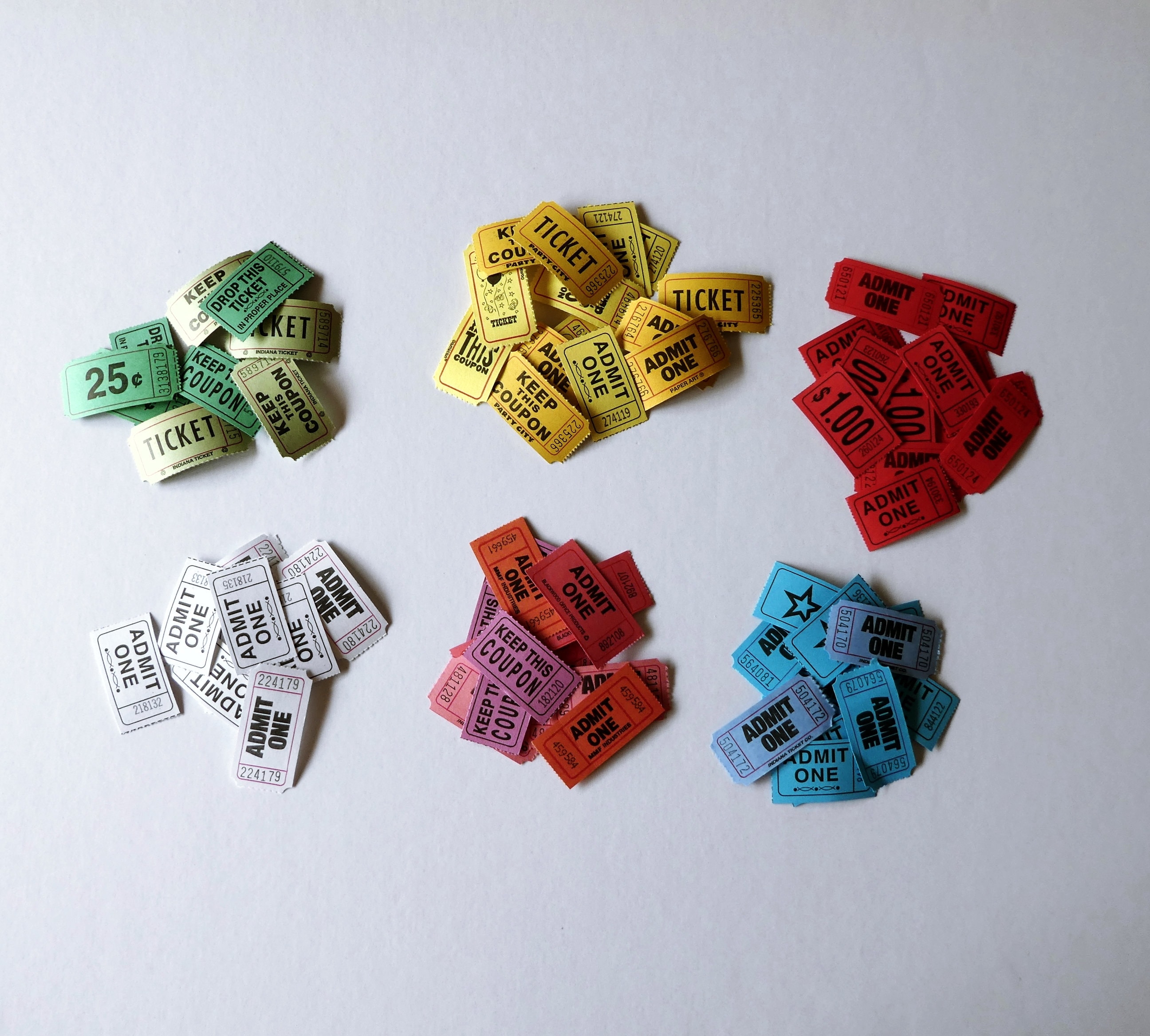 12 Colour Themed Tickets Pack, Admit One Tickets - Etsy