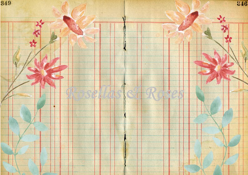 Floral Ledger Paper Pack, Instant Download, Printable JPEG - Etsy