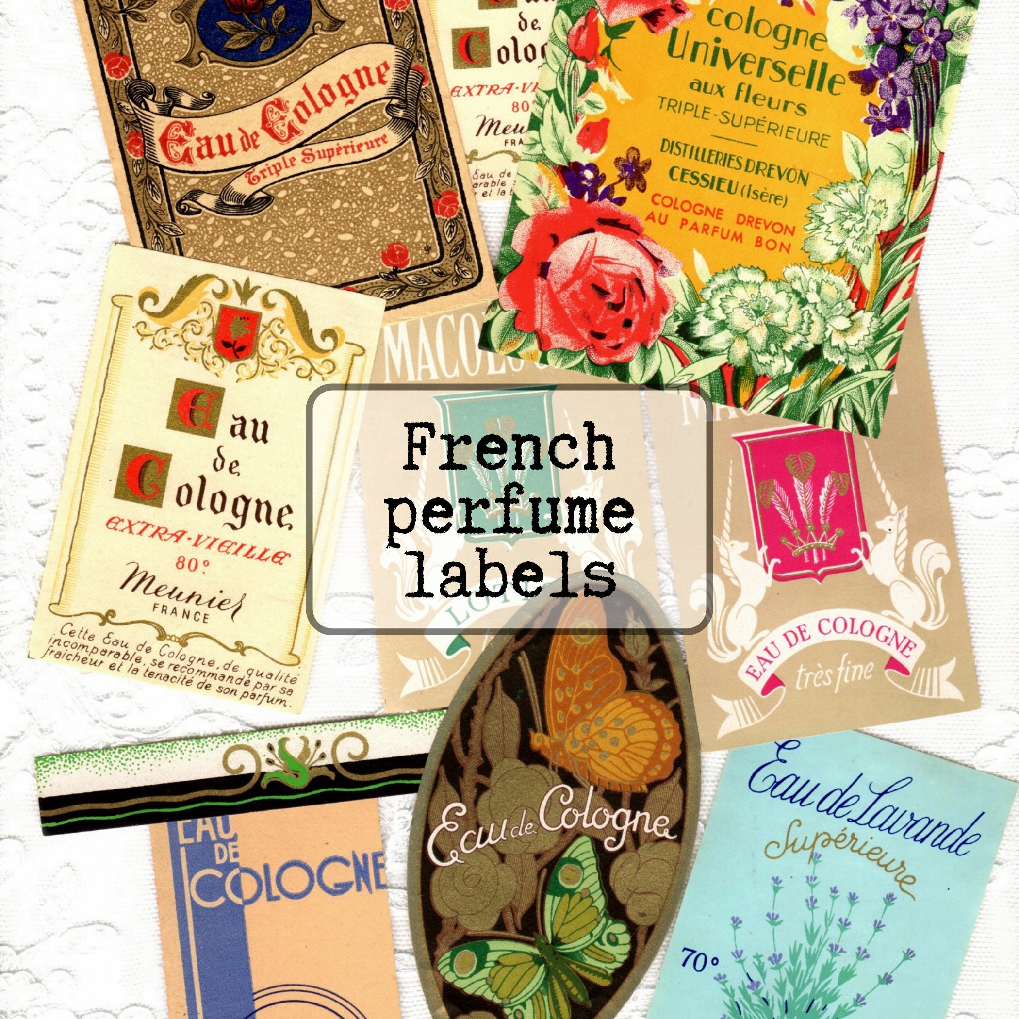10 French Vintage Perfume Labels Instant Download Printable | Etsy