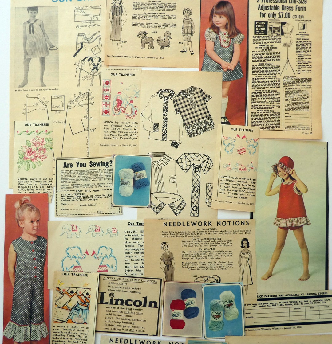 1960s Craft, Sewing, Knitting Magazine Cut Outs, 40 Piece Paper ...