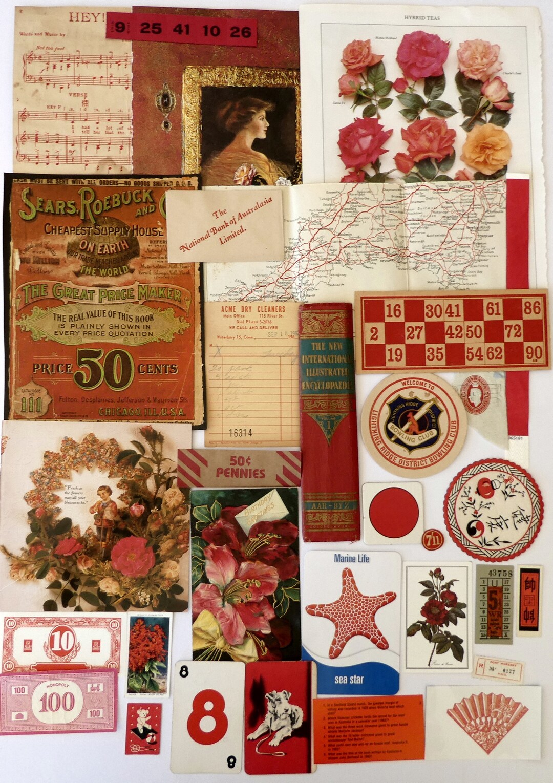 Red Vintage Ephemera Pack 30 Pieces - Etsy